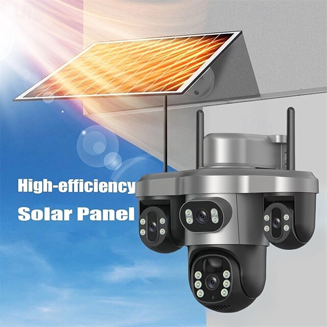 8K Solar-Powered Surveillance Camera Full HD Triple Lens Color Night ...