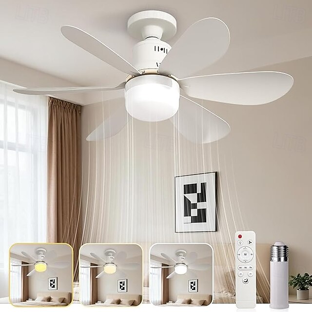 Socket Fan Light with Remote Control, Dimmable 3 Colors 3 Speed 1100 ...