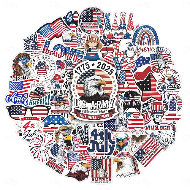 250 Pcs 4th of July Stickers, 5 Packs of 50 Patriotic Vinyl Waterproof ...