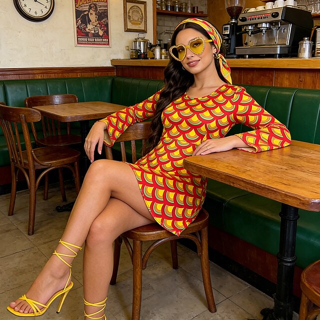 Retro Vintage 1970s Mod fashion Dress Headband Long Sleeves Hippie ...