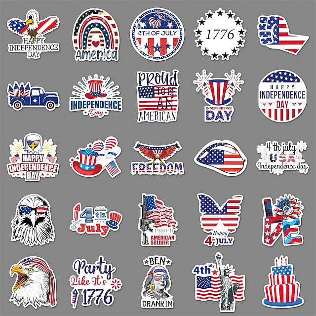 200 Pcs 4th of July Stickers, 4 Packs of 50 Patriotic Vinyl Waterproof ...