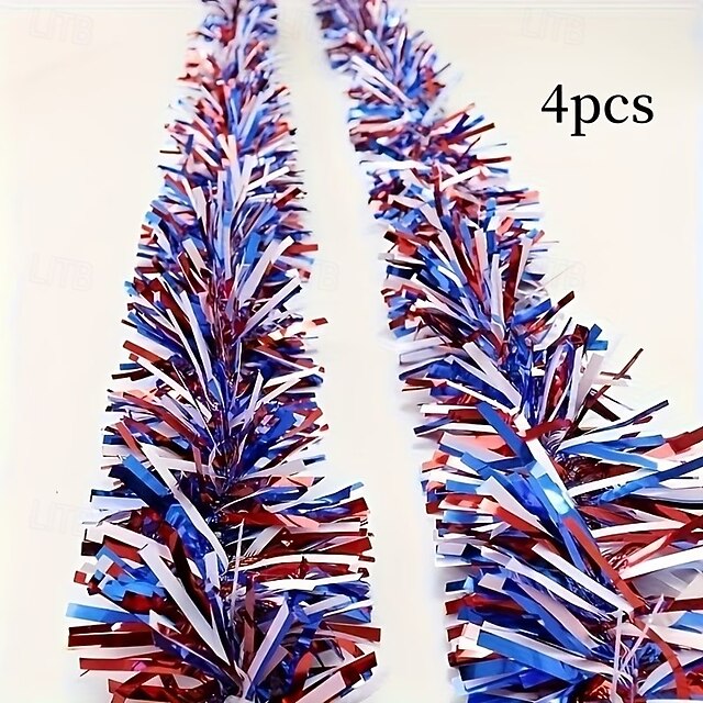 4Pcs Patriotic Tinsel Garland Red White Blue Foil Streamers 78.7in ...