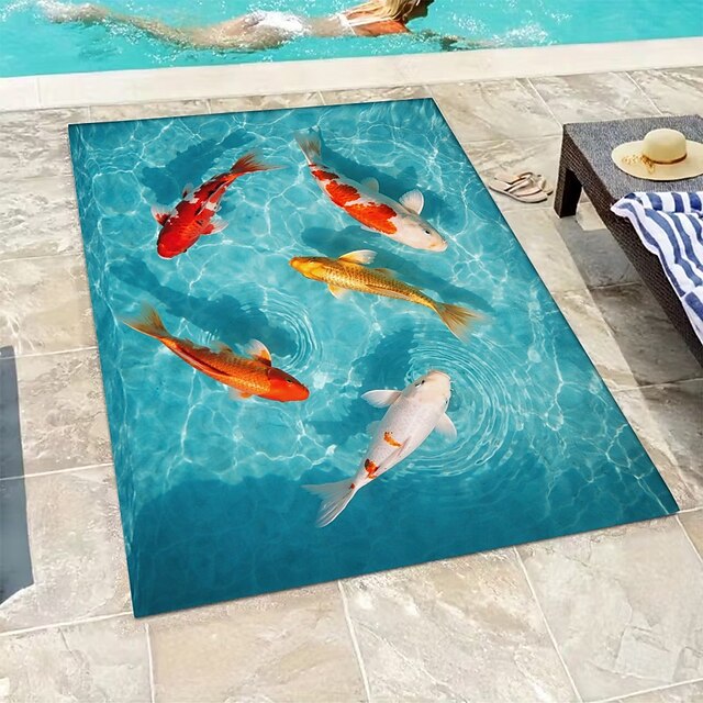 Koi Pond Doormat 2D Flat Print 3D Visual Illusion Water and Fish Design ...