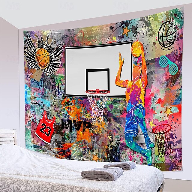 MVP Basketball Graffiti Wall Tapestry Number 23 Jersey Dunking Athlete ...