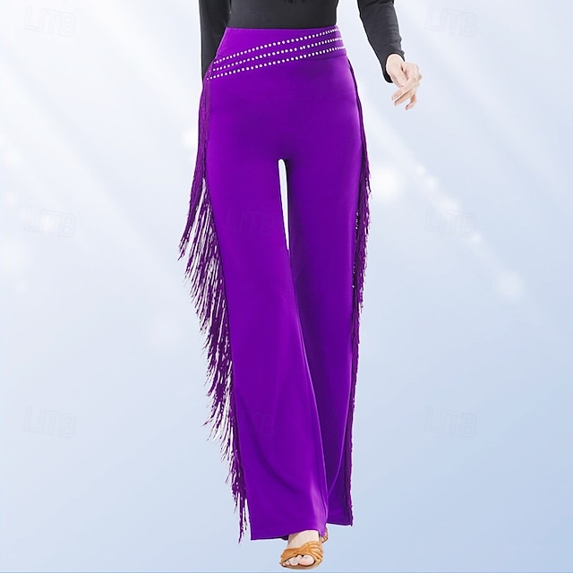 Women's Rhinestone Fringe Wide Leg Dance Pants 2026 - $56.99