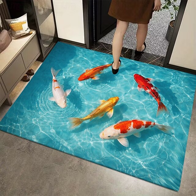 Koi Pond Doormat 2D Flat Print 3D Visual Illusion Water and Fish Design ...