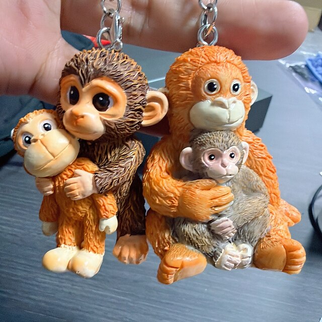 Punch Monkey Meme Hugging 3D Resin Keychain, Cute Monkey Meme Key Ring ...