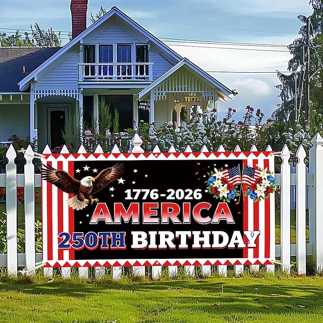 U.S. 250th Anniversary USA Banner Outdoor Porch and Fence Decoration ...