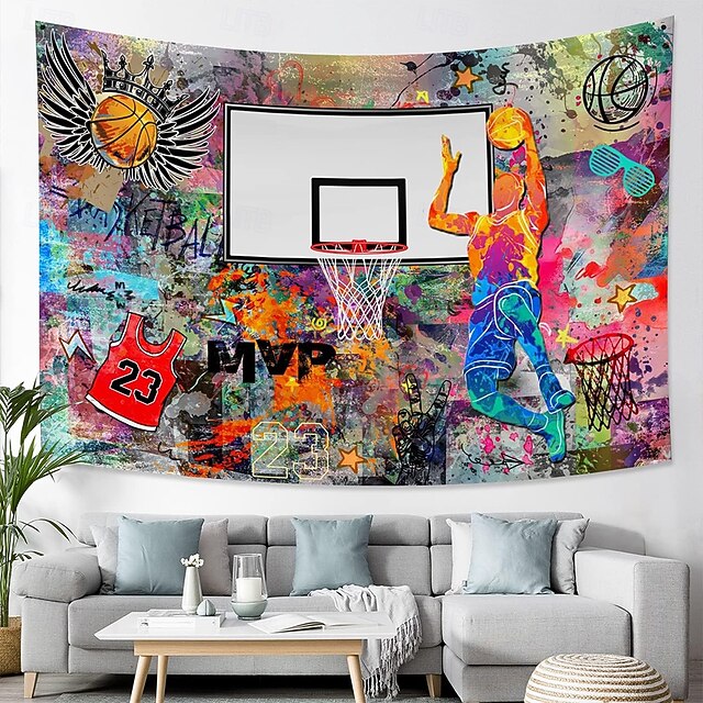 MVP Basketball Graffiti Wall Tapestry Number 23 Jersey Dunking Athlete ...
