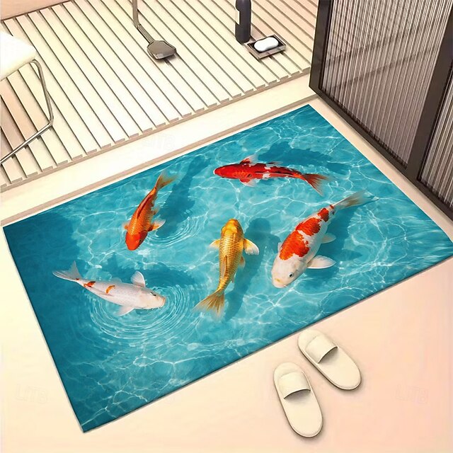 Koi Pond Doormat 2D Flat Print 3D Visual Illusion Water and Fish Design ...