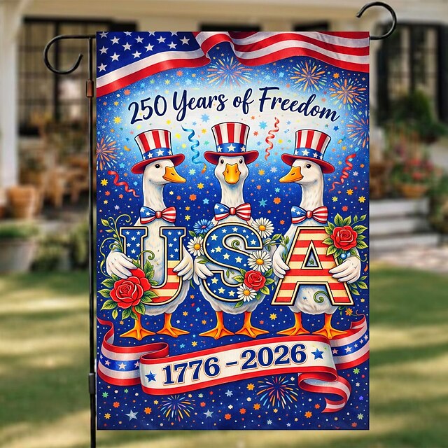 250 Years of Freedom Garden Flag Celebratory Ducks in USA Themed Hats ...