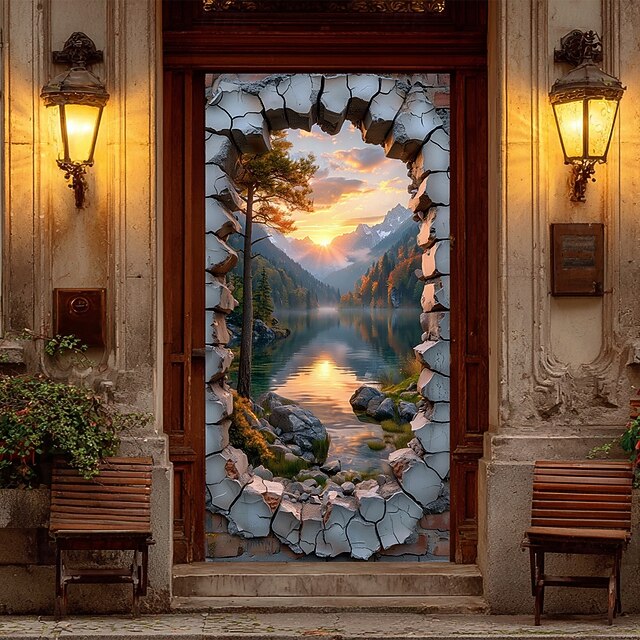 Posters Door Cover Outdoor Banners Mountain Modern 3D Dorm Teens Room ...