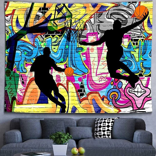 MVP Basketball Graffiti Wall Tapestry Number 23 Jersey Dunking Athlete ...
