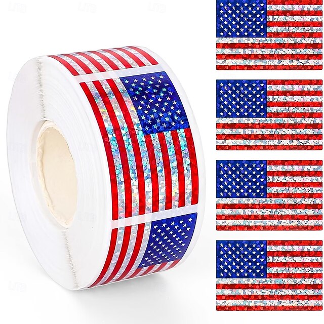 2 Rolls, 600pcs Patriotic American Flag Holographic Stickers (1.5in x 1 ...