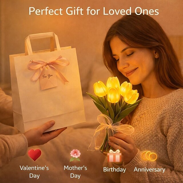 15 PCS Tulip Artificial Flowers with LED Lights, Real Touch Tulip ...