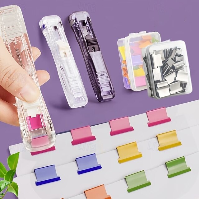Reusable Mini Stapler Set in Black & White – Includes 50 Colorful & 50 ...