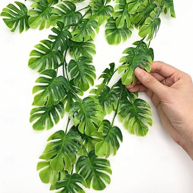 4 Pack Artificial Hanging Vines, Fake Monstera Leafs Vine Ivy Jungle ...