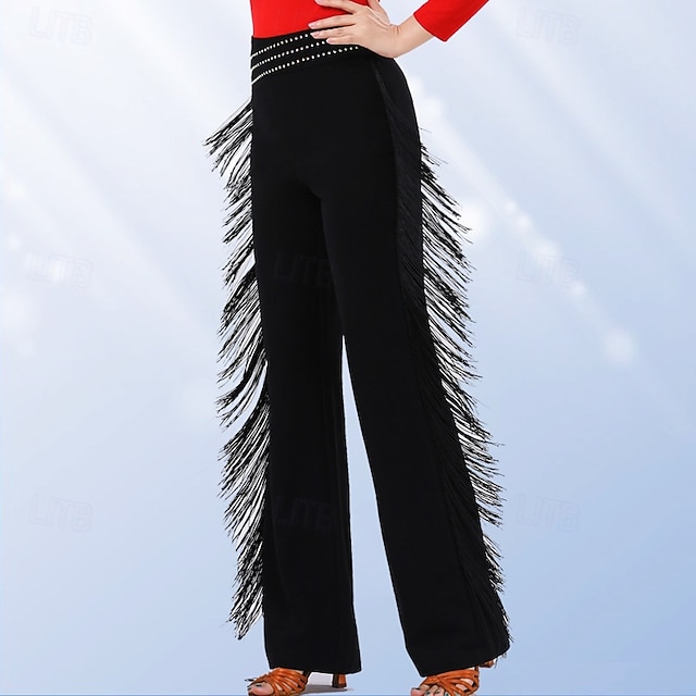 Women's Rhinestone Fringe Wide Leg Dance Pants 2026 - $56.99