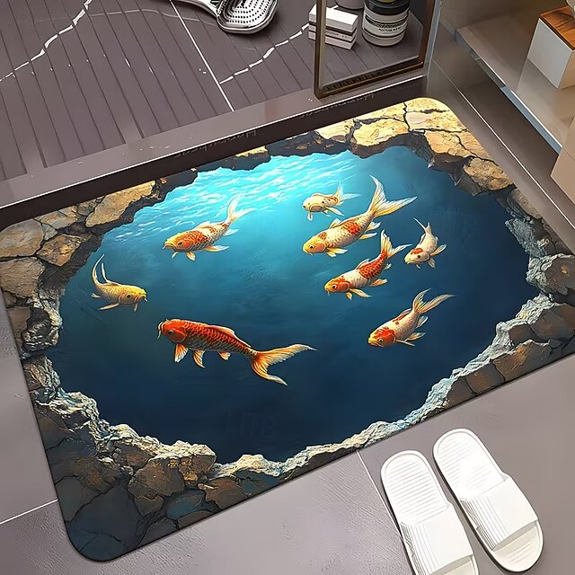 Koi Pond Doormat 3D Visual Illusion 2D Flat Print with Realistic ...
