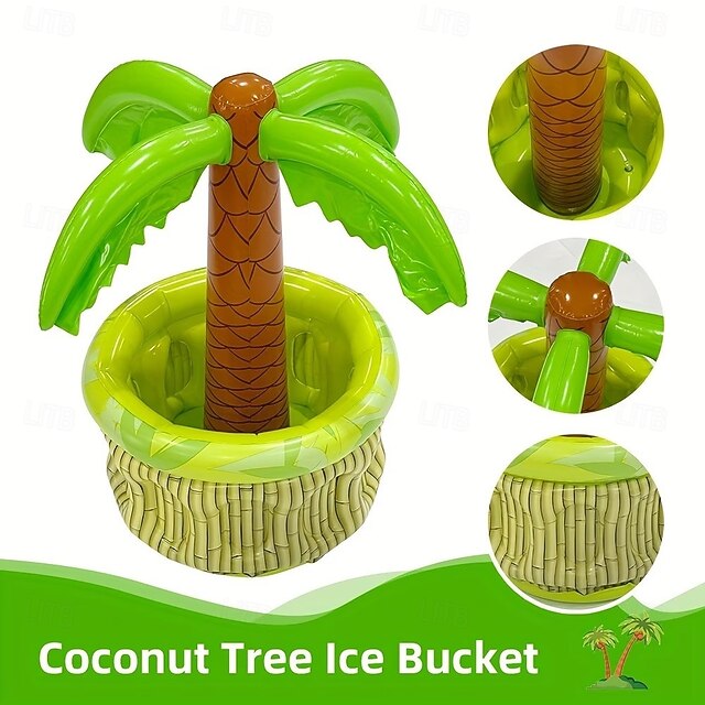 Inflatable Coconut Ice Bucket & Palm Tree Drink Holder – Floating Pool ...