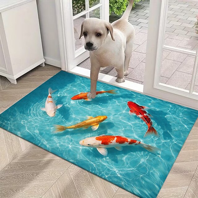 Koi Pond Doormat 2D Flat Print 3D Visual Illusion Water and Fish Design ...