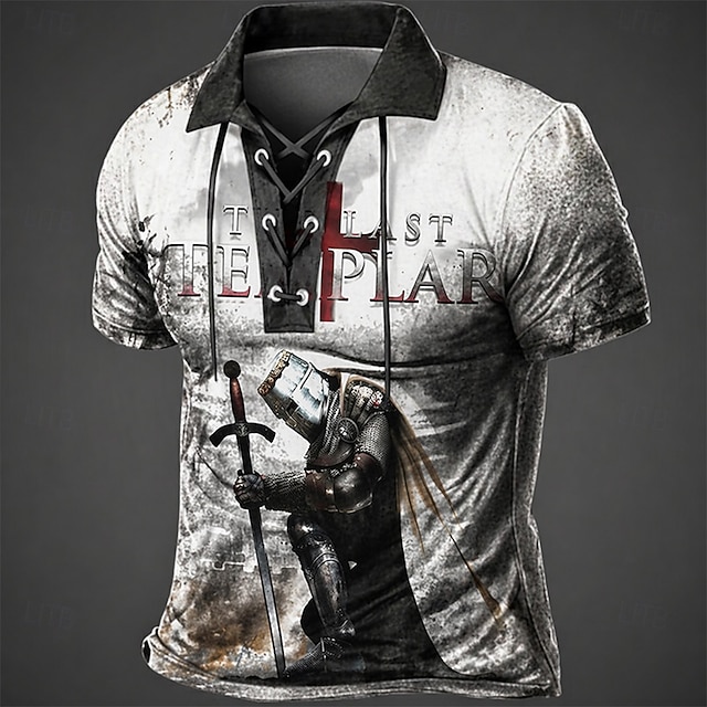 Men's Templar Cross Polo Shirts Short Sleeve Polo Shirts Lace Up Neck ...