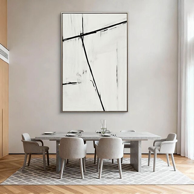 White Textured Wall Art Black Lines and White Abstract Painting White ...