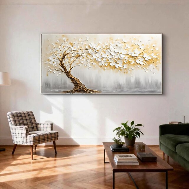 Original painting handmade Gold White Blooming Painting On Canvas 3D ...