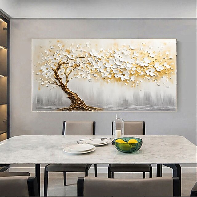 Original painting handmade Gold White Blooming Painting On Canvas 3D ...