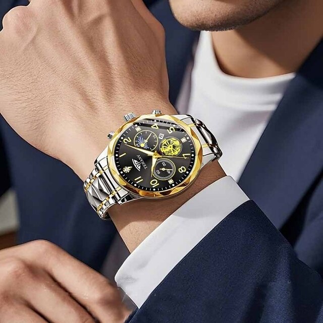 Men's Watch Luxury Green Dial Chronograph, Two Tone Gold Silver ...