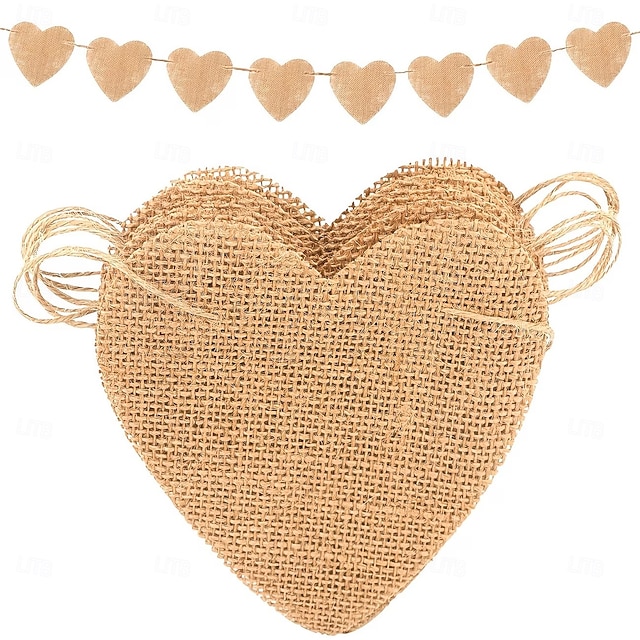 15-Piece 4m Reusable Heart Burlap Banner, Rustic Wedding Hessian ...