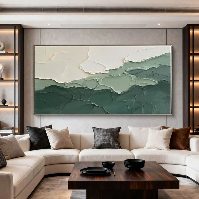 handmade Green and White Textured Abstract painting wall canvas ...