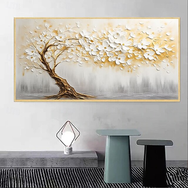 Original painting handmade Gold White Blooming Painting On Canvas 3D ...