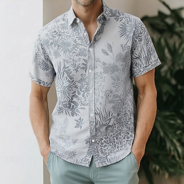 Men's Palm Leaf Tropical Plants Flowers Summer Hawaiian Shirt Tropical ...