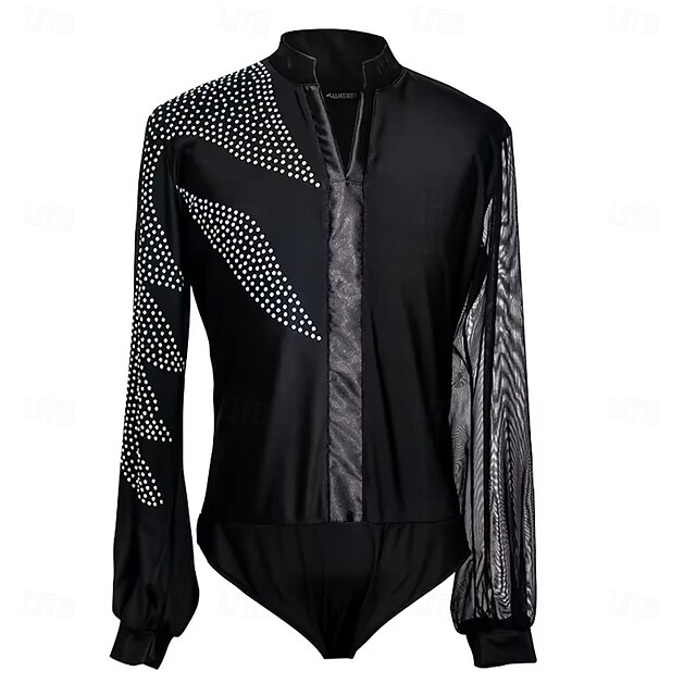 Men's Latin Dance Bodysuit - Asymmetrical Mesh Sleeve & Rhinestone ...