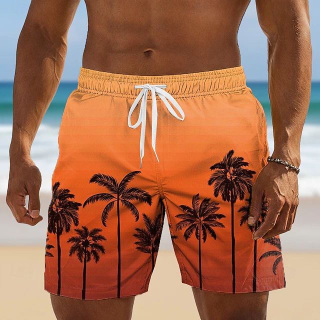 Men's Coconut Tree Gradient Color Tropical Plants Swim Trunks Bathing ...