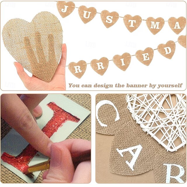 15-Piece 4m Reusable Heart Burlap Banner, Rustic Wedding Hessian ...