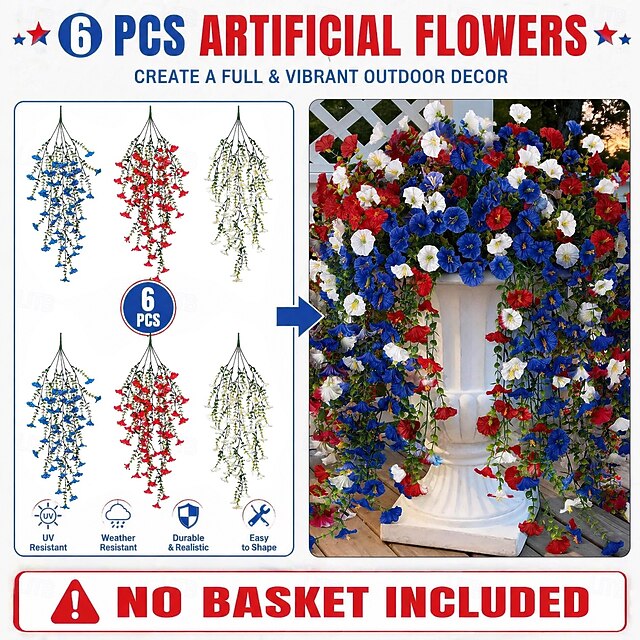 Artificial Morning Glory Hanging Vine Flowers for Outdoor, 6 Pcs Red ...