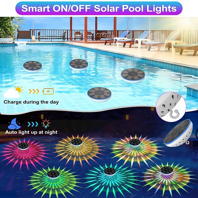 Outdoor Solar RGB LED Floating Pool Lights, Waterproof, Remote ...