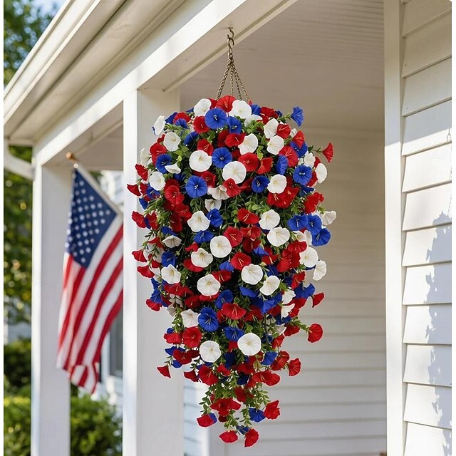 Artificial Morning Glory Hanging Vine Flowers for Outdoor, 6 Pcs Red ...