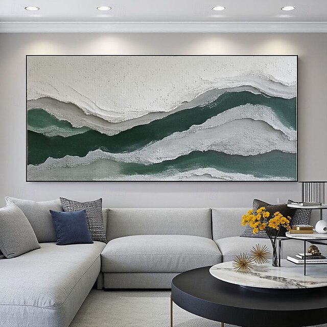 Large oil painting handmade Green And Beige Mountain Painting On Canvas ...