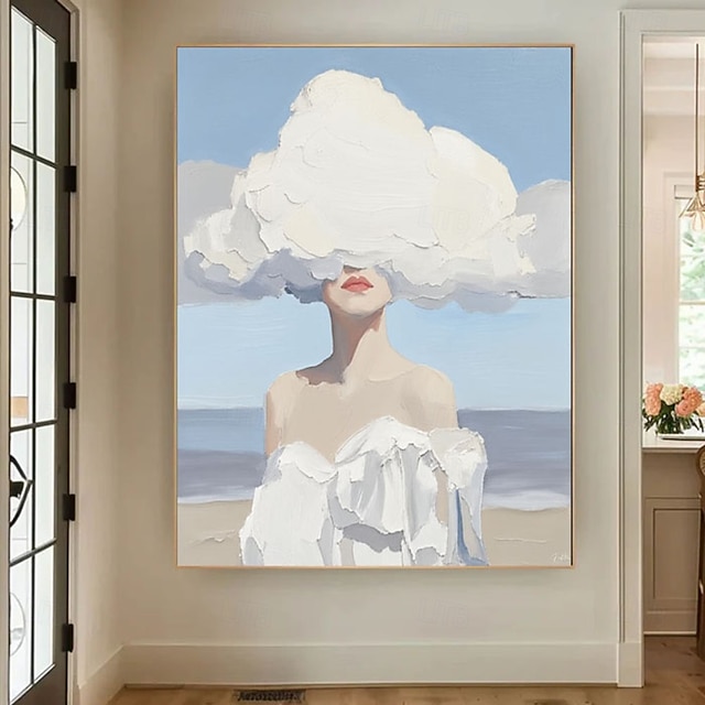 Dreamy Cloud Face Canvas Art Surreal Minimalist Woman Lips in Soft ...