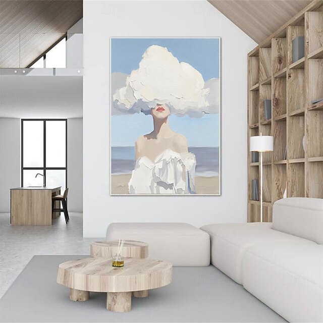 Dreamy Cloud Face Canvas Art Surreal Minimalist Woman Lips in Soft ...