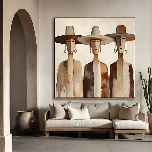 Original Lady with Hat Oil Painting on Canvas Large Wall Art Abstract ...