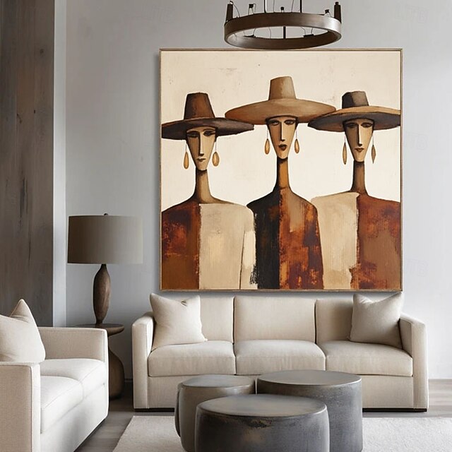 Original Lady with Hat Oil Painting on Canvas Large Wall Art Abstract ...