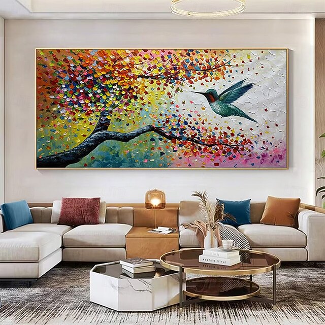 Mintura Handmade Textured Colorful Graffiti Tree Hummingbird Oil ...