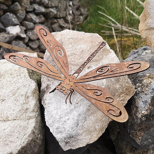 Rusty Metal 3D Dragonfly Outdoor Decorative Sculpture, Naturally Rusted ...