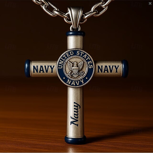 U.S. Military Cross Necklace for Men, USMC Patriotic Memorial Pendant ...