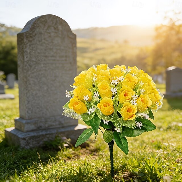 Cemetery Artificial Flowers for Memorial Day Rose Exquisite Tombstone ...