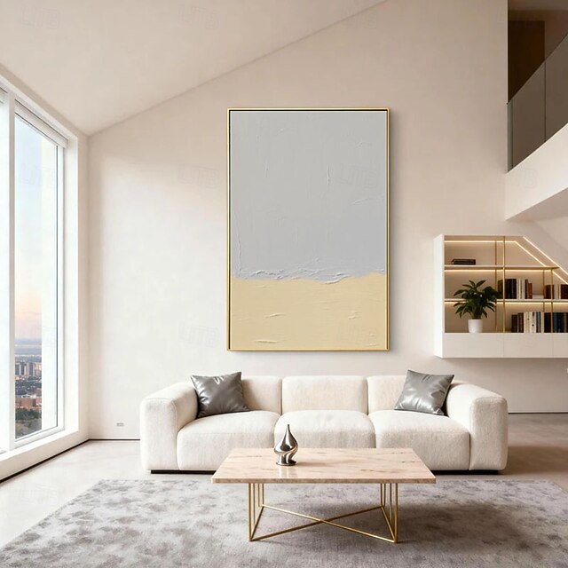 Handmade Extra Large Grey Yellow Wall Art Abstract Gray Painting on ...